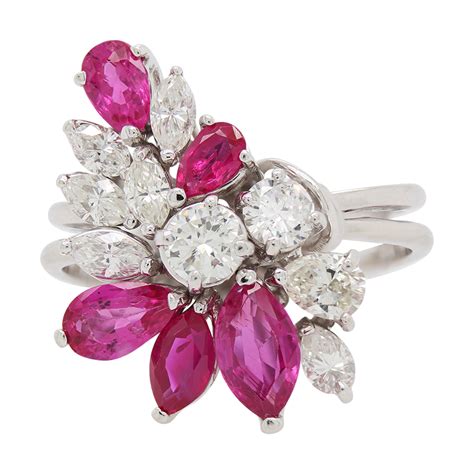 Ruby Burst Estate Diamond Ring Lillianes Jewelry
