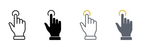Hand Cursor Of Computer Mouse Line And Silhouette Color Icon Set Pointer Finger Click Swipe