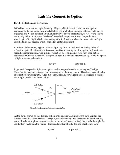 Geometric Optics Reflection And Refraction Lecture Notes Optics