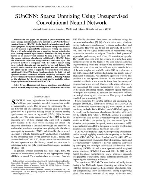 Pdf Suncnn Sparse Unmixing Using Unsupervised Convolutional Neural Network