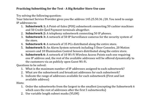 Solved Practicing Subnetting For The Test A Big Retailer Chegg Com