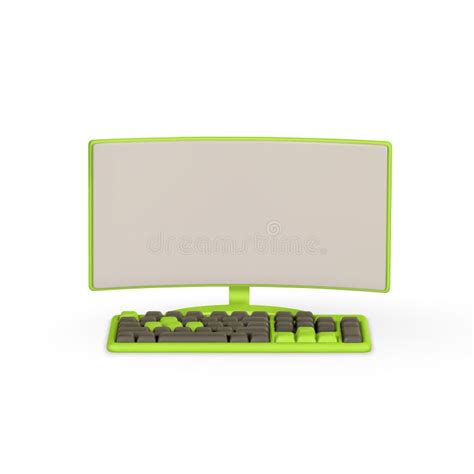 Realistic 3d Computer Monitor And Keyboard In Cartoon Style Computer