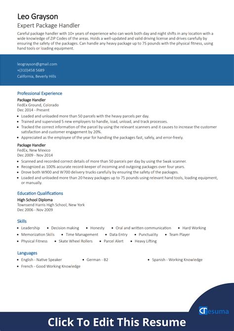Package Handler Resume Example With Tips And Hacks Cresuma