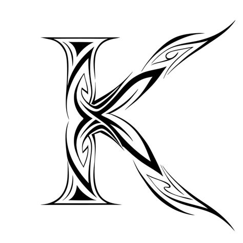 The Letter K In The Style Of A Tribal Tattoo Illustration Line Art