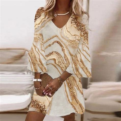 Boho Kleid Gold Xl Mini Dress With Sleeves Ladies Mini Dresses