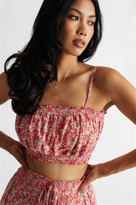Lynx Floral Crop Top And Midi Skirt Set Pink 46 Tobi Us