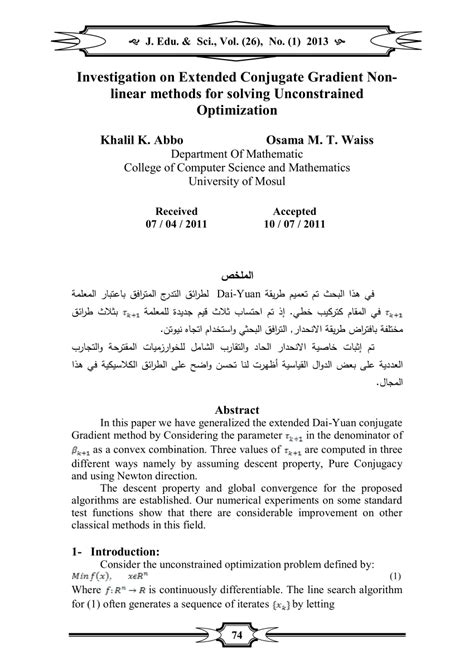 Pdf Investigation On Extended Conjugate Gradient Non Linear Methods