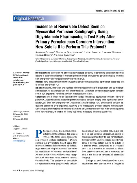 Pdf Incidence Of Reversible Defect Seen On Myocardial Perfusion Scintigraphy Using
