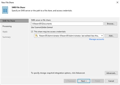 Step 2 Specify Path To Smb File Share And Access Credentials User
