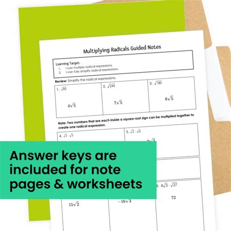 Simplifying Radical Expressions Guided Notes And Operations With Radicals
