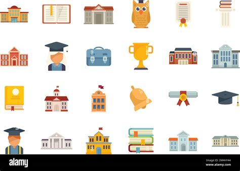 campus icons set flat vector university college academy education