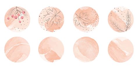 복숭아 하이라이트 커버 아이콘 세트입니다 추상 둥근 파스텔 핑크 수채화 배경 소셜 미디어 블로그 뷰티 블로거를위한 꽃 요소로 스토리를 하이라이트 0명에 대한 스톡 벡터 아트