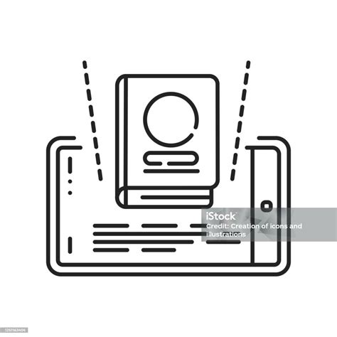 증강 현실 온라인 독서 책 블랙 라인 아이콘 스마트 폰의 가상 라이브러리 혁신적인 기술 웹 페이지 모바일 앱 프로모션용 픽토그램