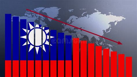 Taiwan Flag On Bar Chart Concept With Decreasing Values Concept Of Economic Crisis Politics