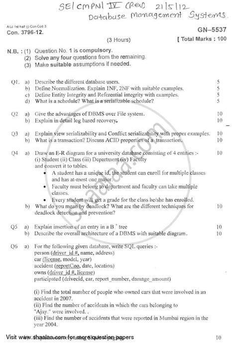 Database Management Systems 2011 2012 Be Computer Engineering Semester 4 Se Second Year Old