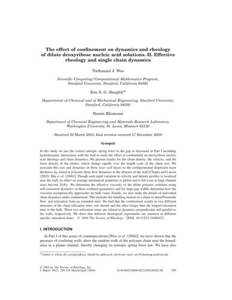 Pdf The Effect Of Confinement On Dynamics And Rheology Of Dilute Deoxyribose Nucleic Acid