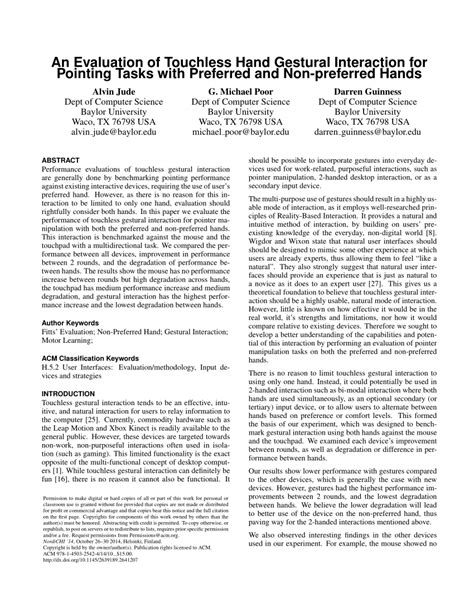 Pdf An Evaluation Of Touchless Hand Gestural Interaction For Pointing
