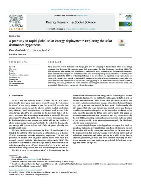 Pdf A Pathway To Rapid Global Solar Energy Deployment Exploring The Solar Dominance Hypothesis
