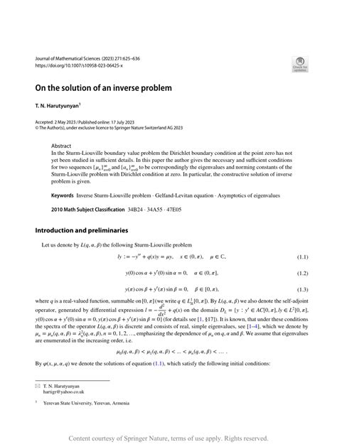 on the solution of an inverse problem