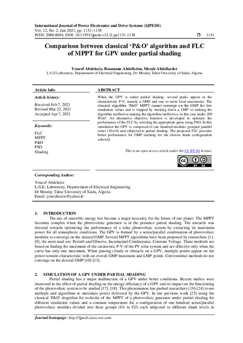Pdf Comparison Between Classical ‘pando Algorithm And Flc Of Mppt For Gpv Under Partial Shading