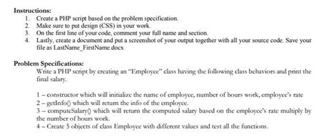 solved instructions 1 create a php script based on the