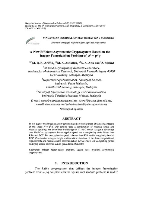 A New Efficient Asymmetric Cryptosystem Based On The Integer Factorization Problem R K