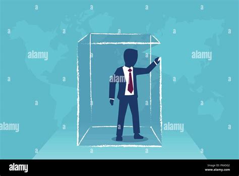 Concept Vector Illustration Of Man Drawing Box Around Himself Creating Limits And Borders Stock