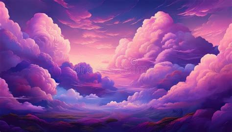 Abstract Fantasy Landscape Purple Cumulus Clouds Aesthetic Background