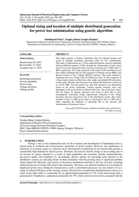 Pdf Optimal Sizing And Location Of Multiple Distributed Generation For Power Loss Minimization