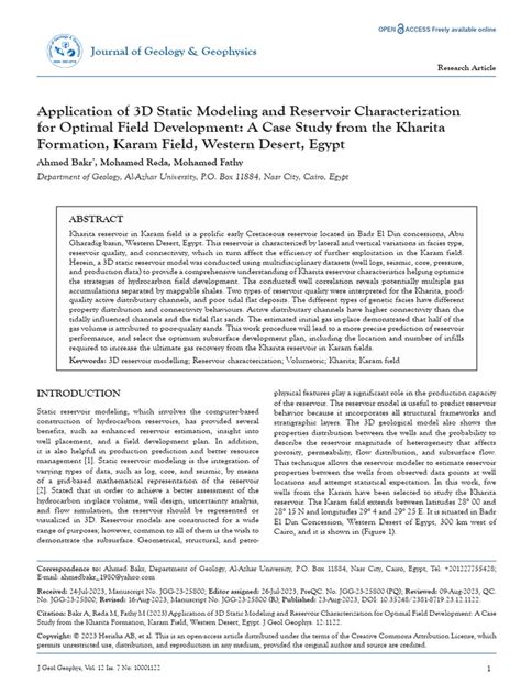 Application Of 3d Static Modeling And Reservoir Characterization For