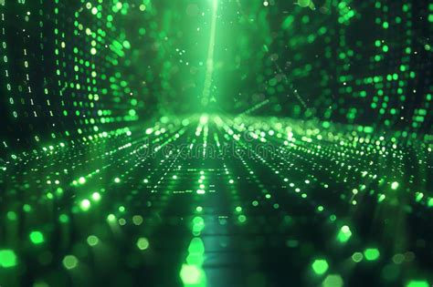 Digital Matrix Background With Green Binary Code And Light Rays