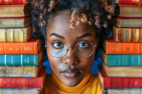 Premium Photo Portrait Of Young African American Woman With Glasses Surrounded By Colorful