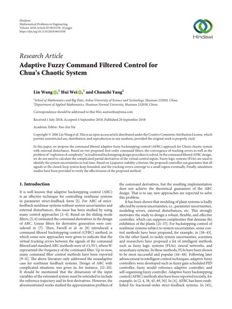 Pdf Adaptive Fuzzy Command Filtered Control For Chuas Chaotic System