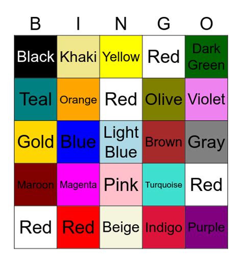 Colors Bingo Card