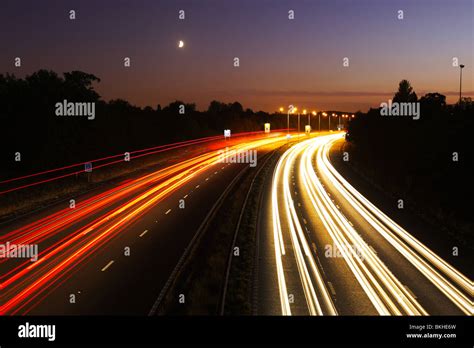 Light Trails On The M11 Motorway Southbound Between J5 And J4 Essex