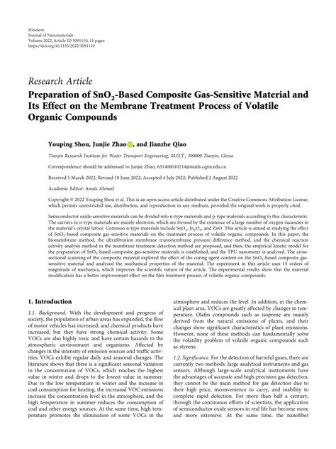 Pdf Preparation Of Sno2 Based Composite Gas Sensitive Material And Its Effect On The Membrane