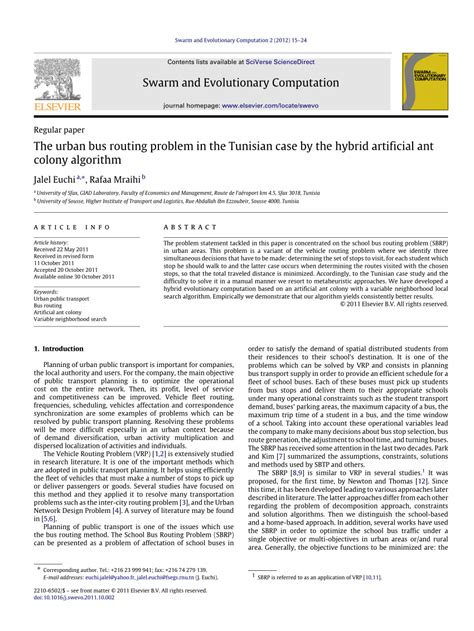 Pdf The Urban Bus Routing Problem In The Tunisian Case By The Hybrid Artificial Ant Colony
