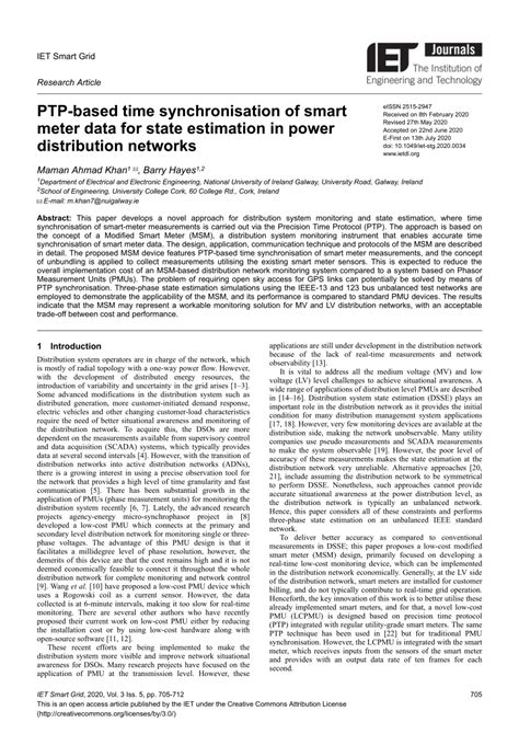 Pdf Ptp Based Time Synchronisation Of Smart Meter Data For State