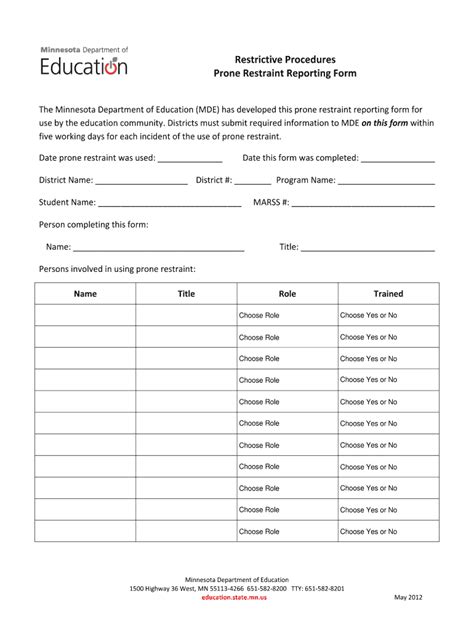 Fillable Online Restrictive Procedures Prone Restraint Reporting Form