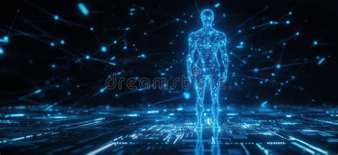 Futuristic Digital Human Figure Surrounded By Glowing Data Connections