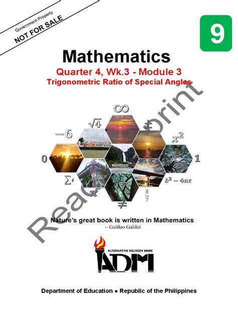 Math9 Q4 Mod3 Wk3 Trigonometric Ratio Of Special Angles V5 Pdf Triangle