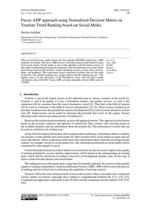 Pdf Fuzzy Ahp Approach Using Normalized Decision Matrix On Tourism Trend Ranking Based On