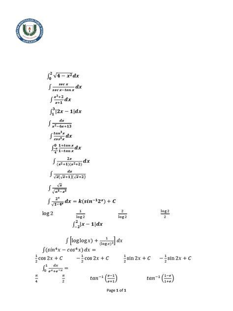Integrals Worksheet Revision Pdf