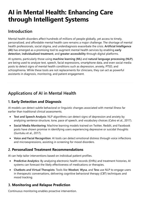 Pdf Ai In Mental Health Enhancing Care Through Intelligent Systems