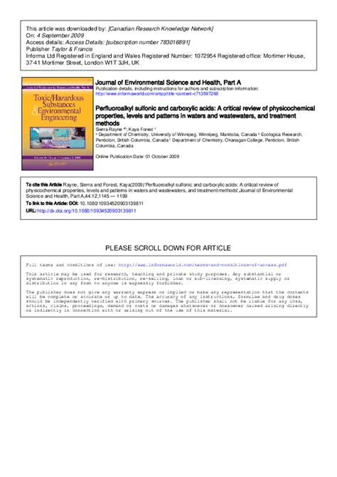Pdf Perfluoroalkyl Sulfonic And Carboxylic Acids A Critical Review