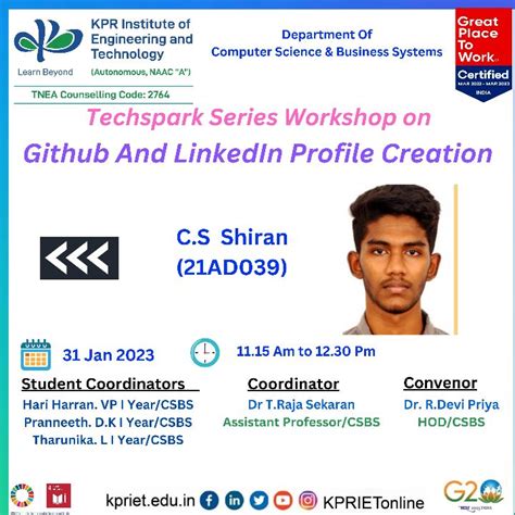 Github And Linkedin Profile Creation Workshop Kpr Institute