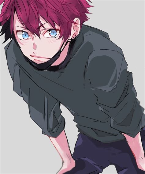 Anime Guy With Blue Hair And Red Eyes