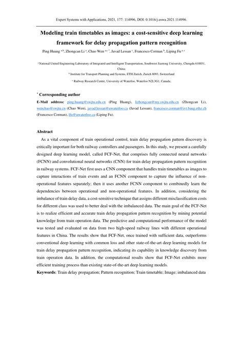 pdf modeling train timetables as images a cost sensitive deep