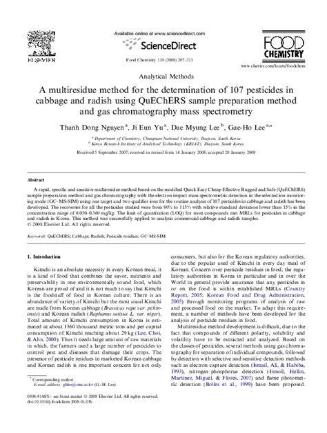 Pdf A Multiresidue Method For The Determination Of 107 Pesticides In
