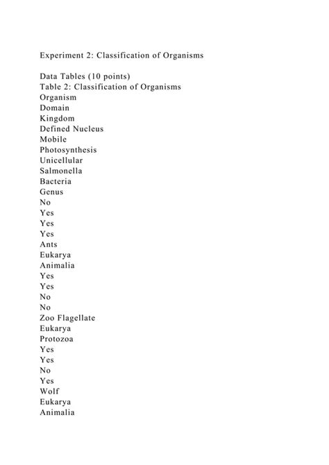 Hierarchies Of Lifeexperiment 1 Classification Of Common Objectsdocx